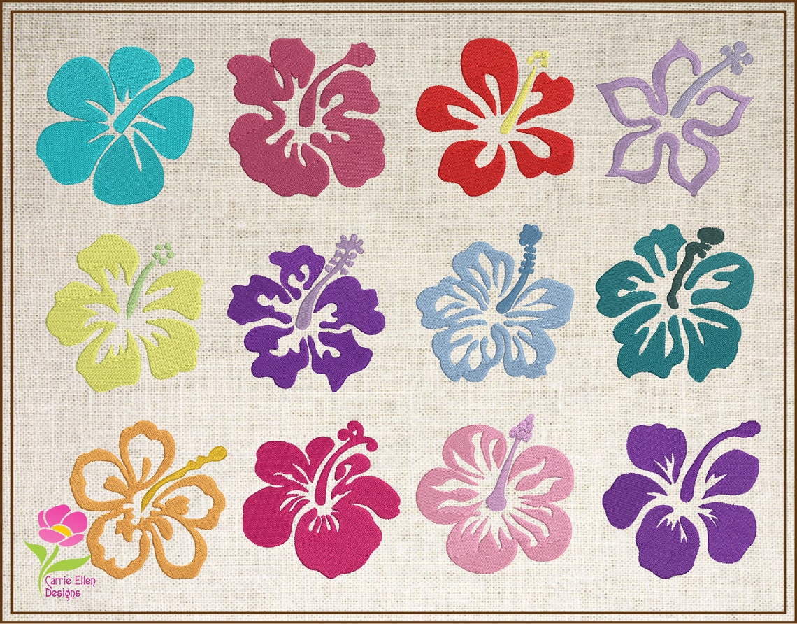 Hibiscus Flower Embroidery Design Bundle. Hibiscus Flower Icons ...