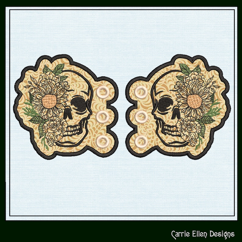 Skull ITH Machine Embroidery Shoe Wings, Floral Skeleton in the Hoop ...