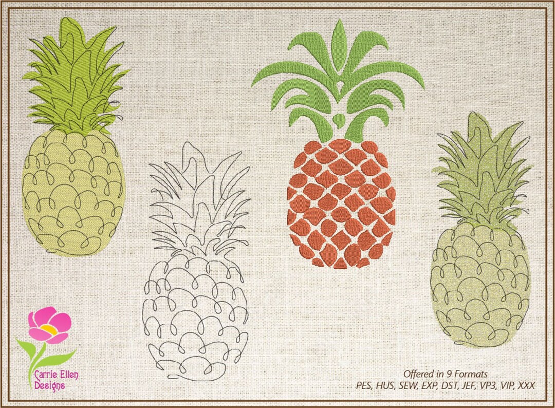 Pineapple Machine Embroidery Design Bundle, Fruit Embroidery, Pineapple ...