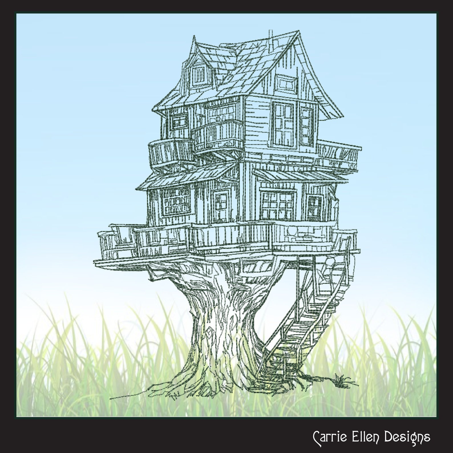 Treehouse Sketch Machine Embroidery Design, Line Art Drawing, Home ...