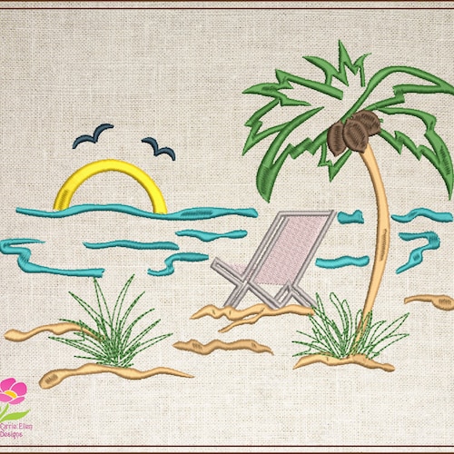Beach Scene Machine Embroidery Design Summer Embroidery - Etsy