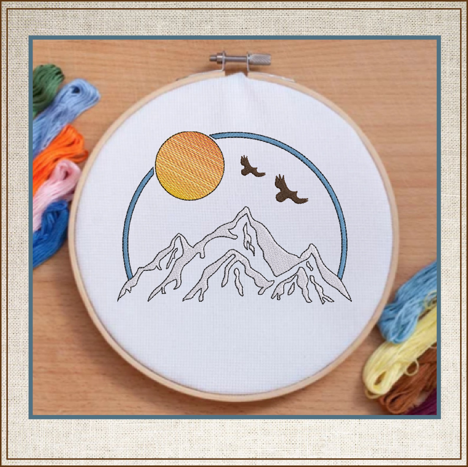 Mountain View Machine Embroidery Design Sunrise Sunset | Etsy