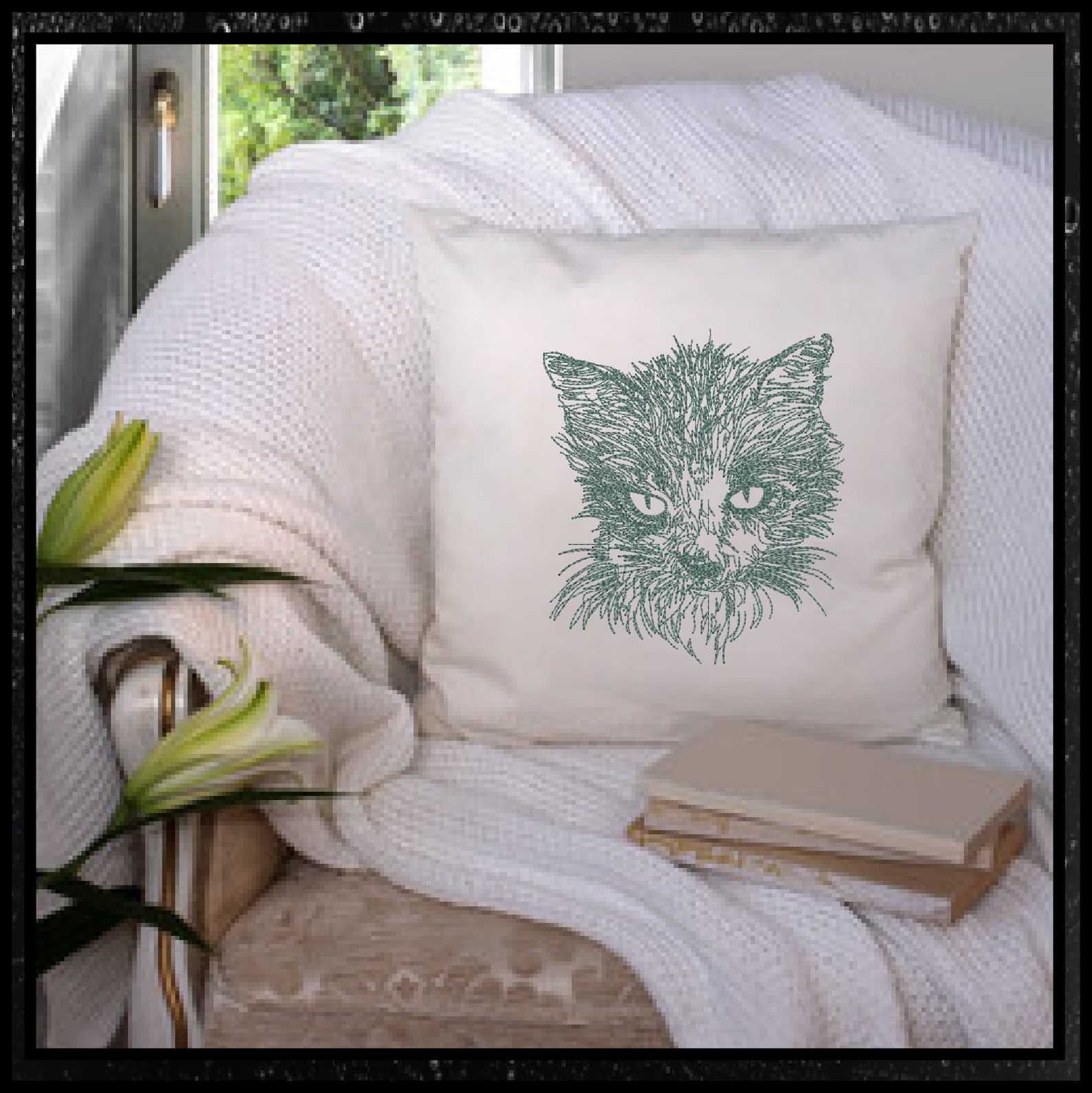 Cat Machine Embroidery Design Redwork Cat Embroidery Sketch | Etsy