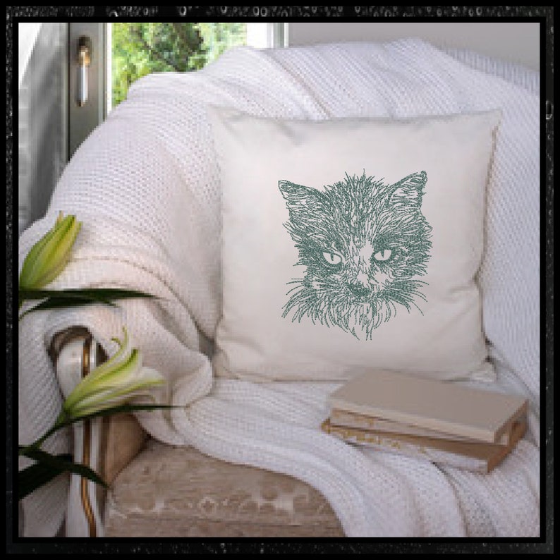 Cat Machine Embroidery Design Redwork Cat Embroidery Sketch | Etsy