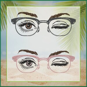 Eyeglasses Machine Embroidery Design, Beautiful Eyes Winking Embroidery ...