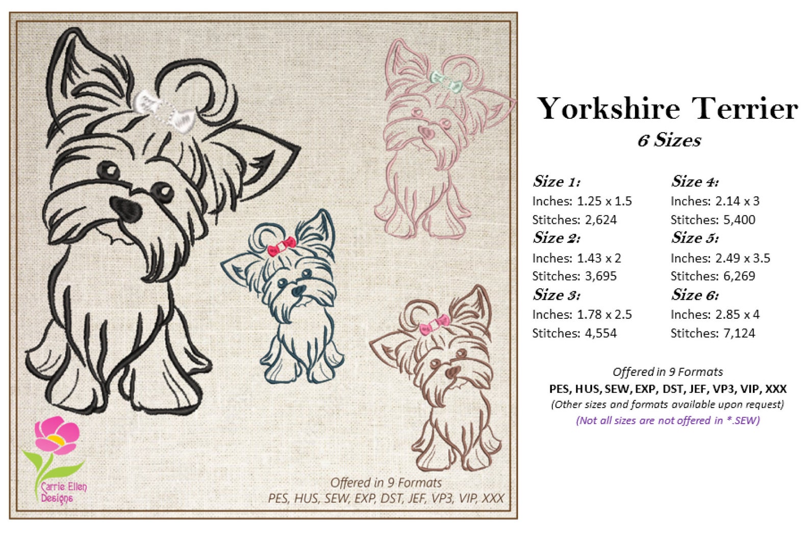 Yorkshire Terrier Machine Embroidery Design Yorkie Embroidery - Etsy