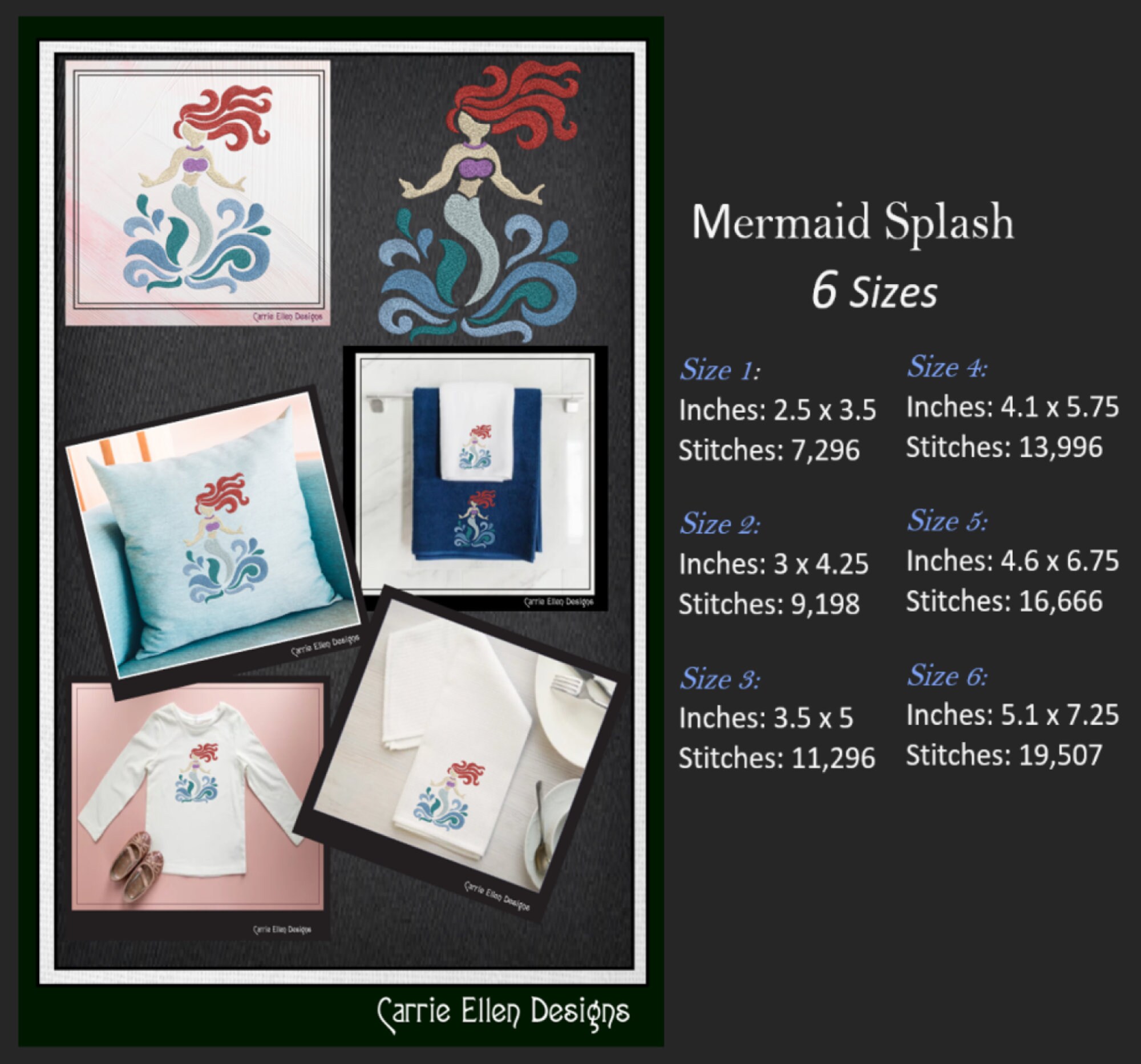 Mermaid Machine Embroidery Design, Mermaid Splash Silhouette, Sea Life ...