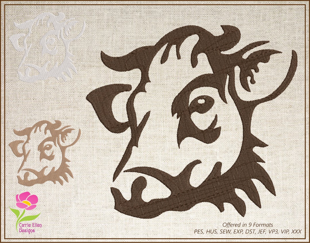 Cow Machine Embroidery Design, Cow Silhouette Profile, Cow Head Design ...