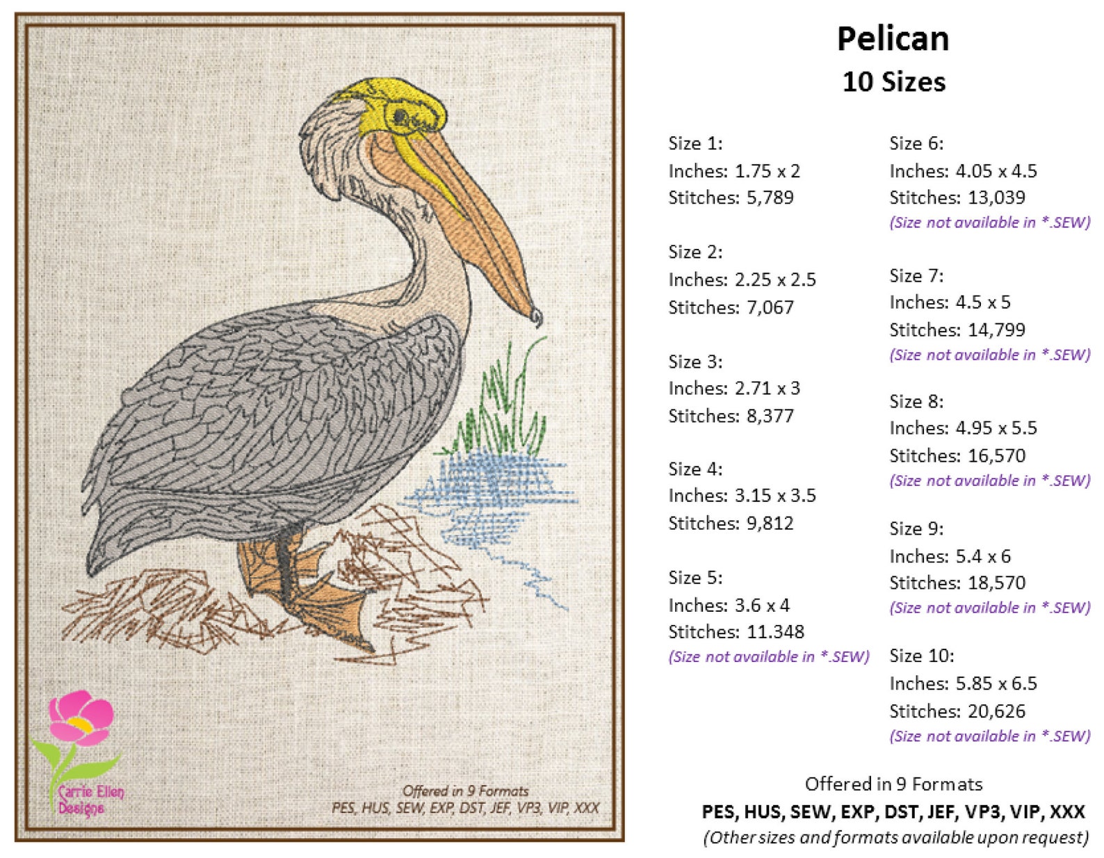 Pelican Machine Embroidery Design Custom Embroidery Pattern - Etsy