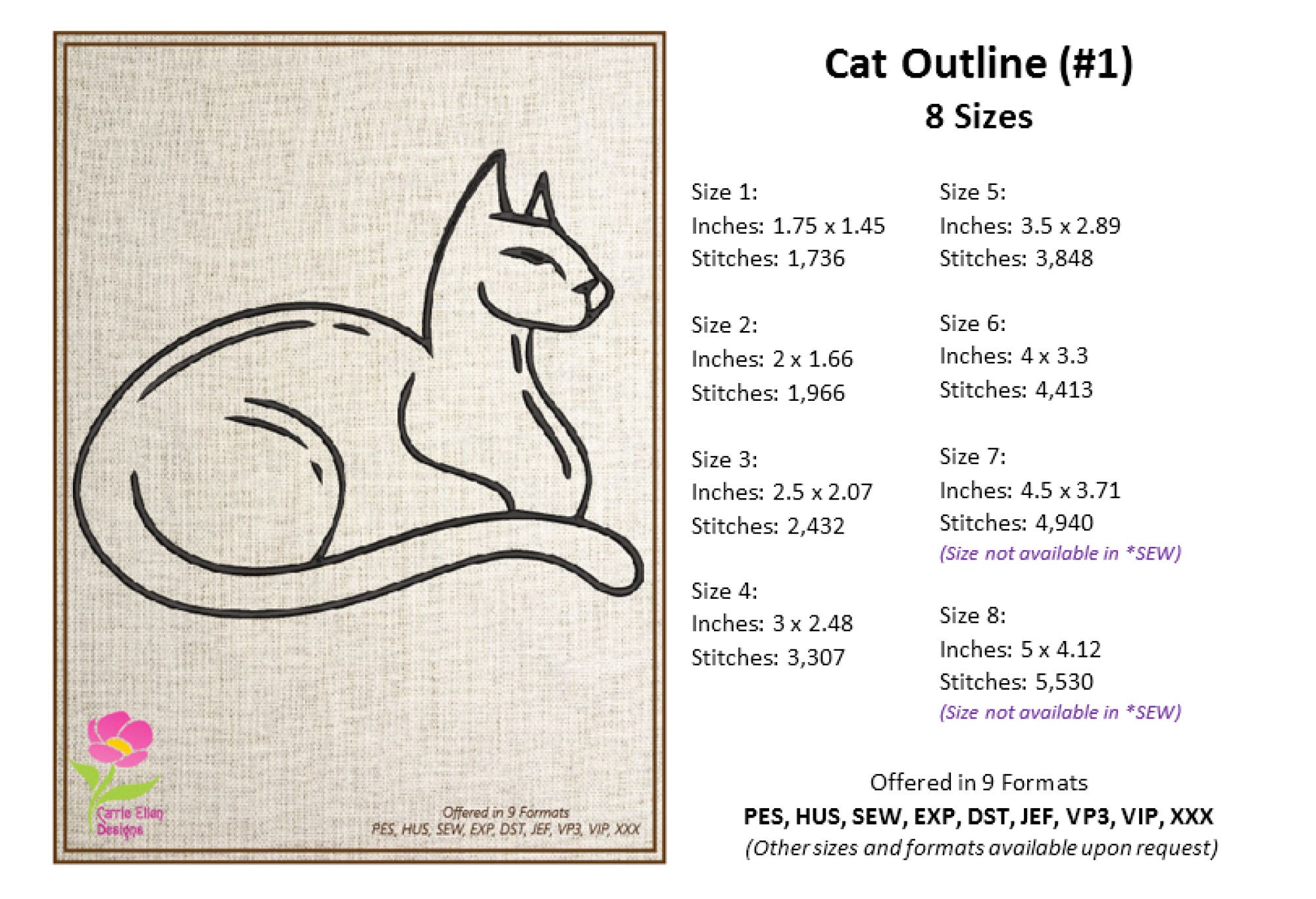 Cat Machine Embroidery Design Bundle. Cat Outline Design | Etsy