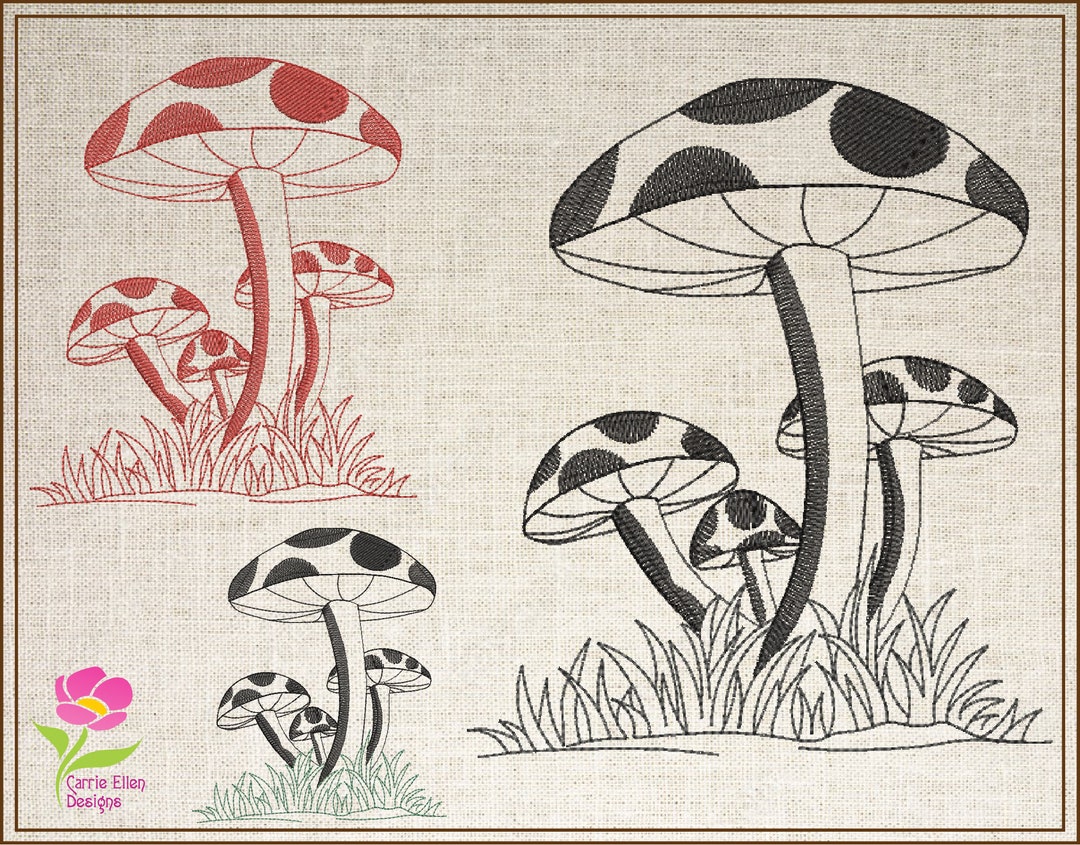 Mushroom Machine Embroidery Design File, Wild Mushroom Outline Pattern ...