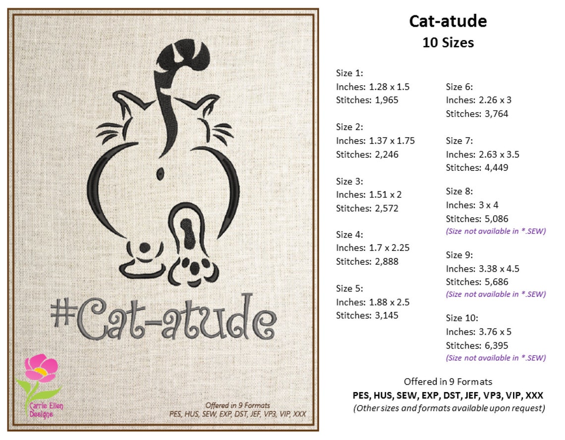 Cat Machine Embroidery Design cat Attitude catatude Fat - Etsy