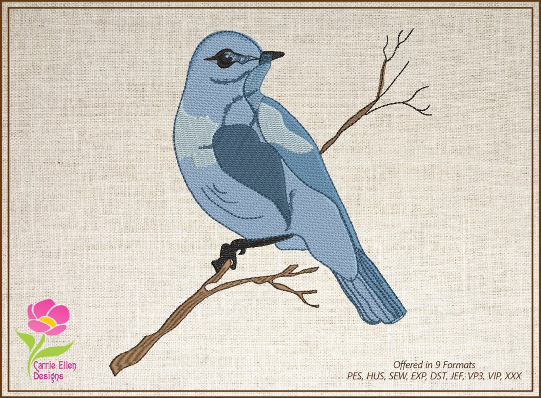 Blue Bird Machine Embroidery Design, Flower Embroidery Design, Spring ...