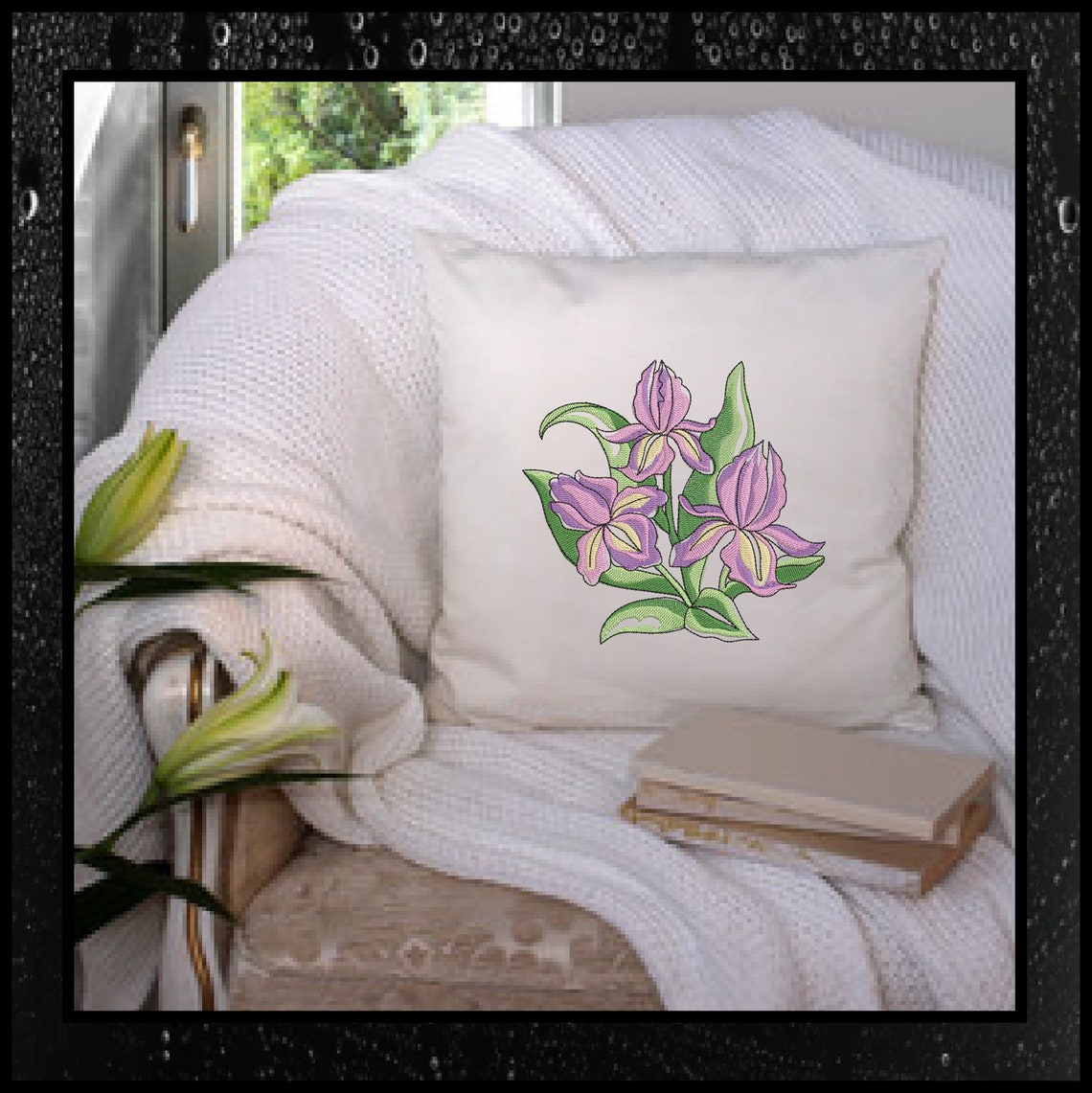 Iris Machine Embroidery Design, Iris Flower Design, Lilac and Purple ...