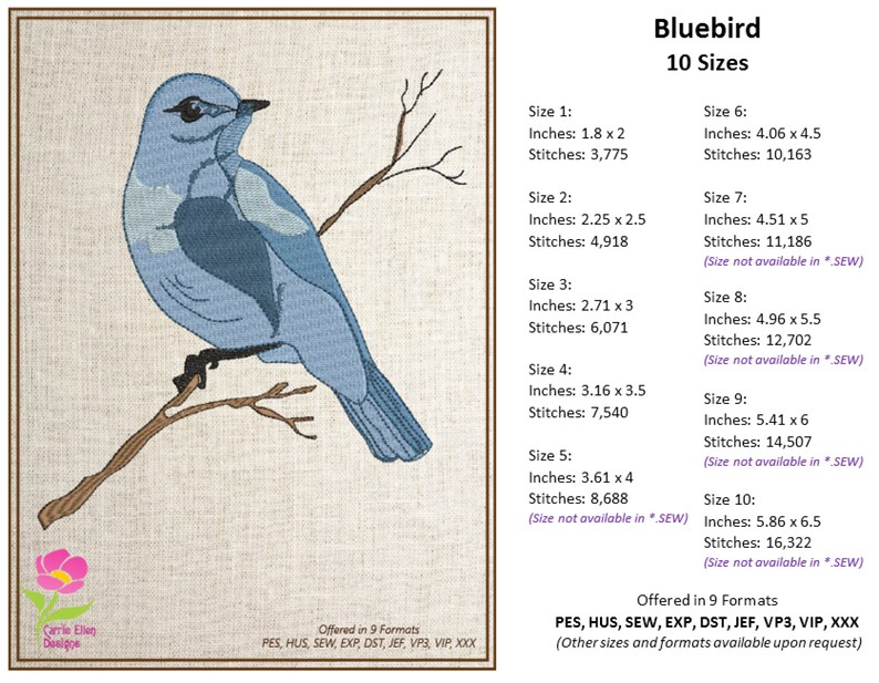 Blue Bird Machine Embroidery Design Flower Embroidery Design | Etsy