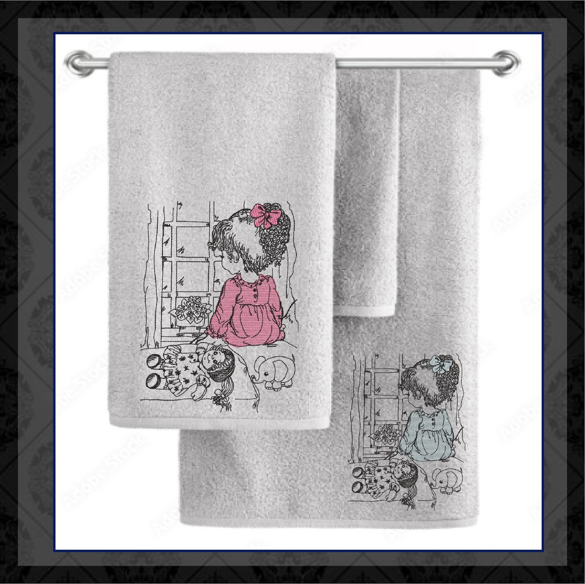 Little Girl Waiting Machine Embroidery Design Girl Sitting in | Etsy