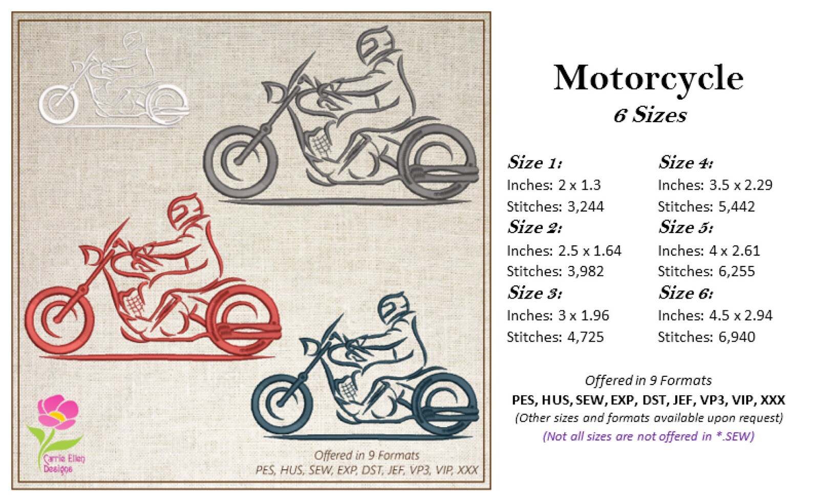 Motorcycle Machine Embroidery Design Man Riding Motorcycle - Etsy