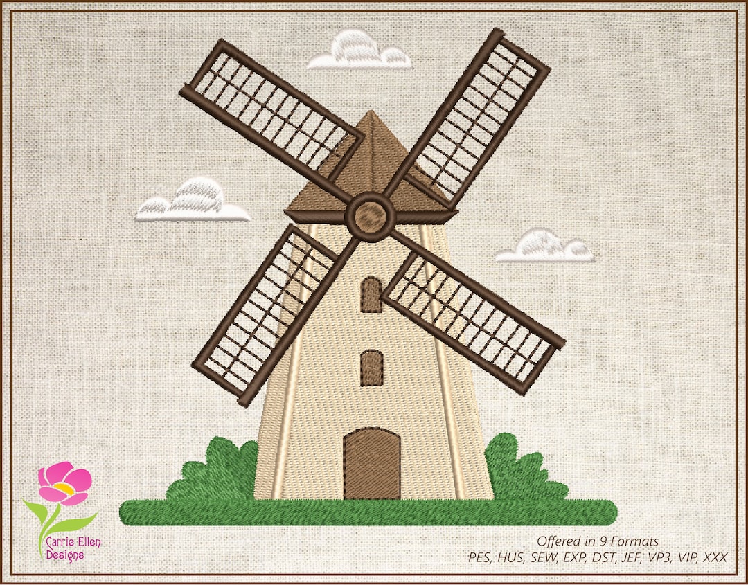 Windmill Machine Embroidery Design, Farm Windmill Embroidery, Dutch ...