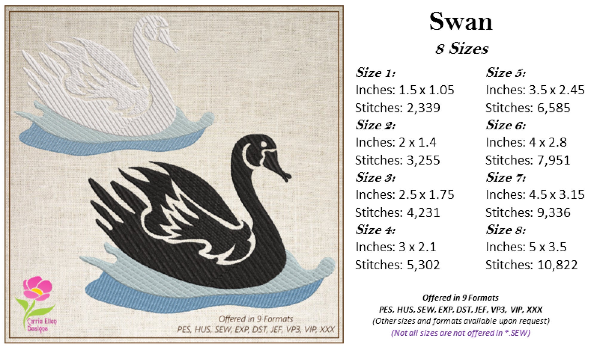 Swan Machine Embroidery Design Swimming Bird Embroidery - Etsy UK