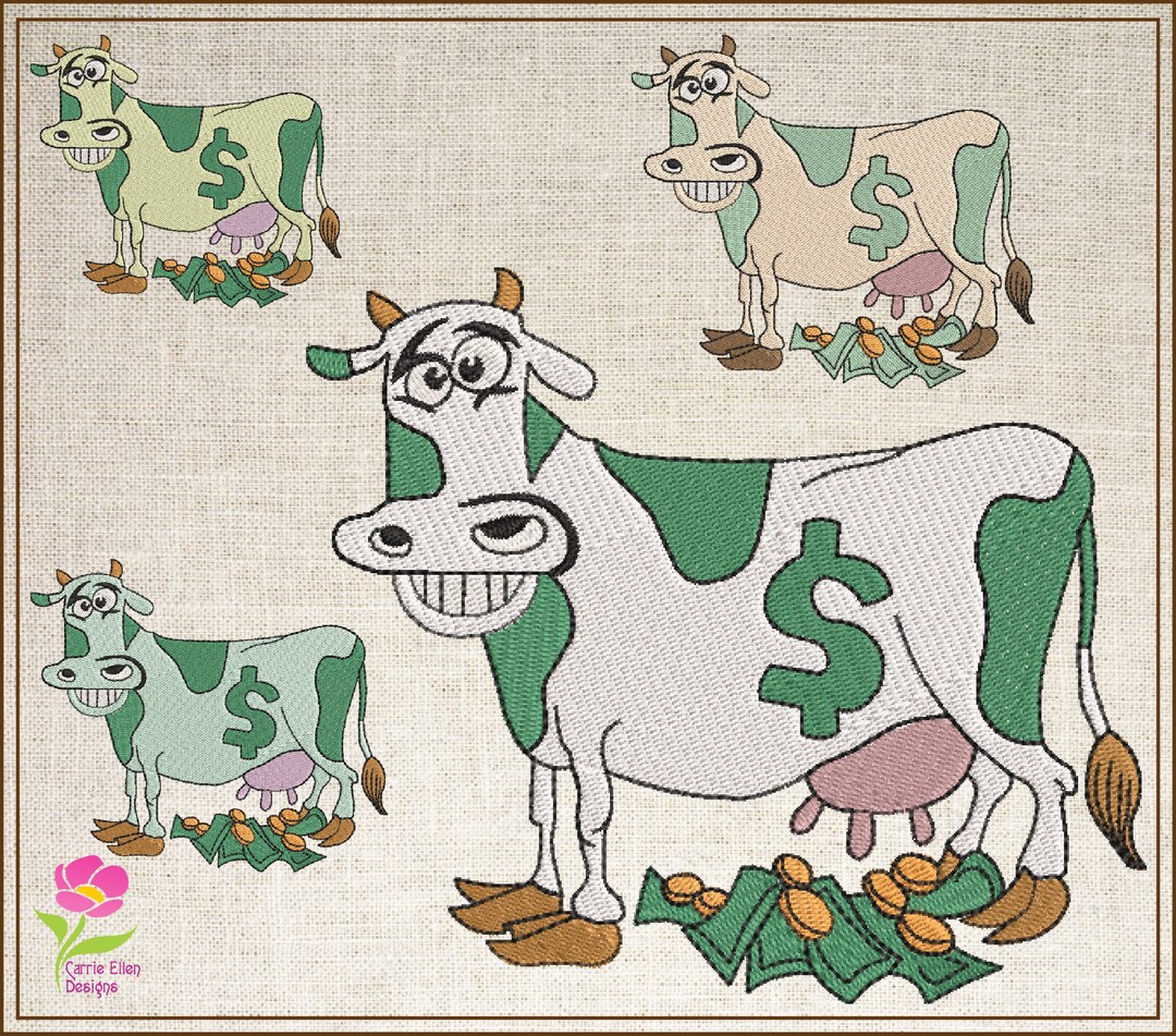 Cash Cow Idiom Machine Embroidery Design, Money Embroidered Sayings ...