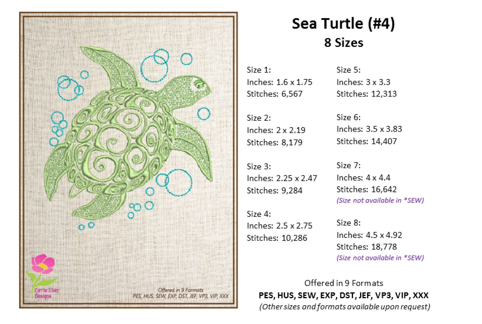 Sea Turtle Machine Embroidery Design Animal Embroidery Ocean - Etsy