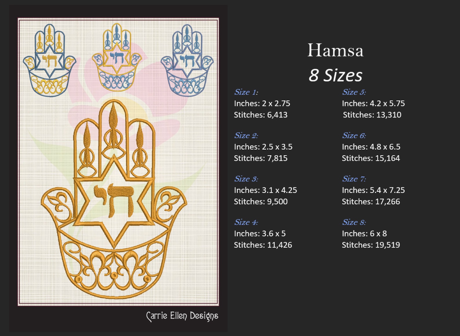Hamsa With Hebrew Chai Symbol Machine Embroidery Design, Judaism Life ...