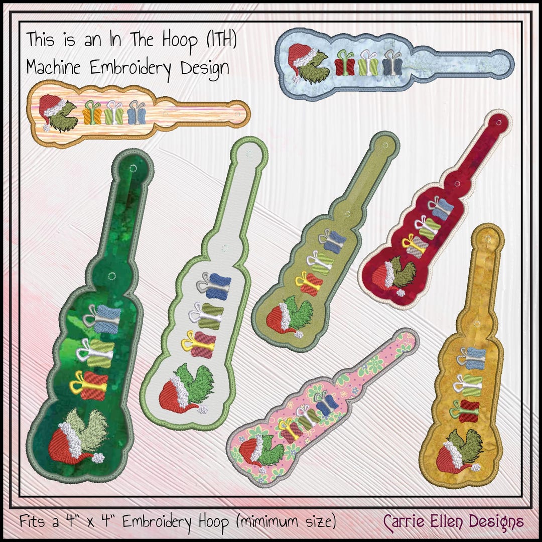 Christmas ITH Key Tag Machine Embroidery Design, Grinch Packman Eating ...