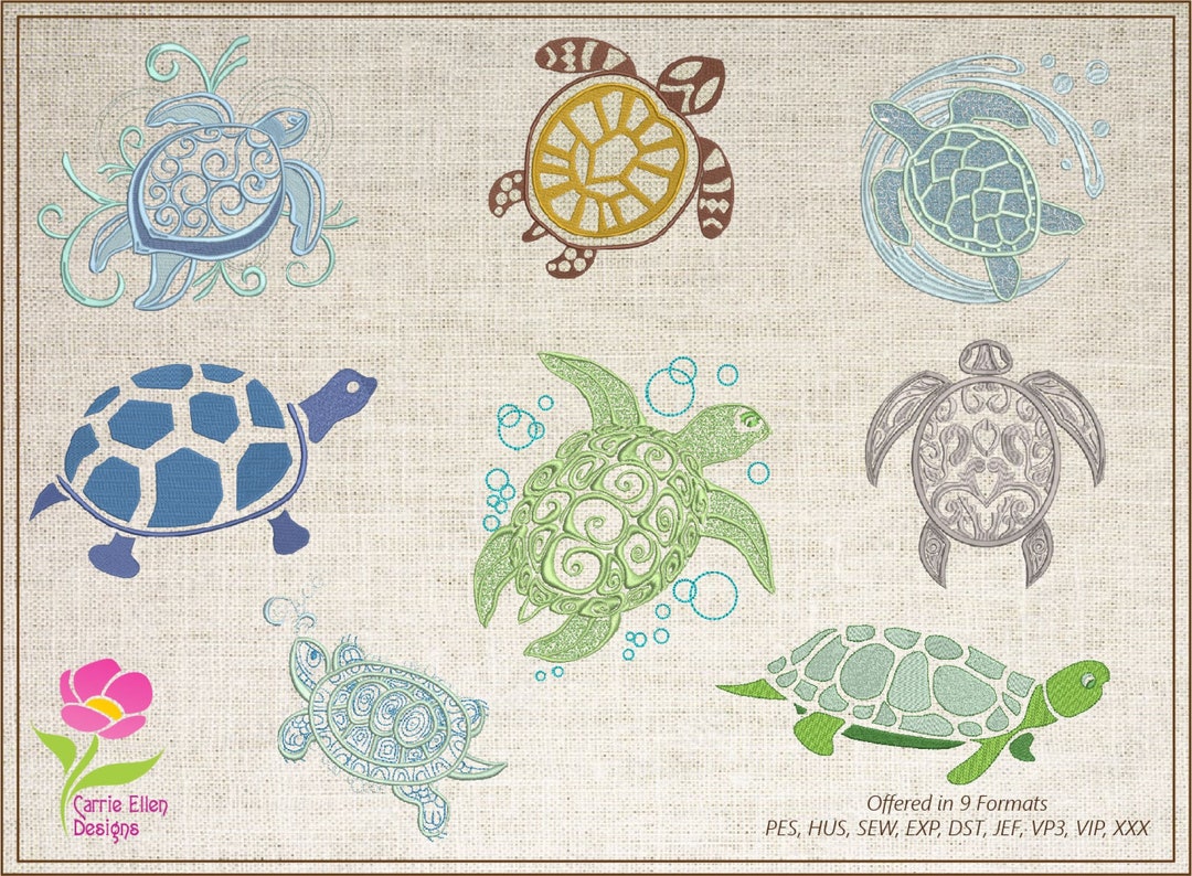 Sea Turtle Embroidery Design Bundle, Turtle Embroidery Design, Machine ...