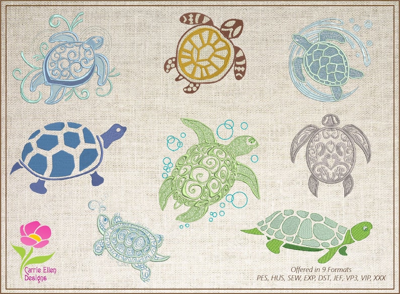 Sea Turtle Embroidery Design Bundle, Turtle Embroidery Design, Machine ...