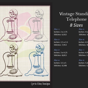 Vintage Standing Telephone Sketch Machine Embroidery Design, Retro ...