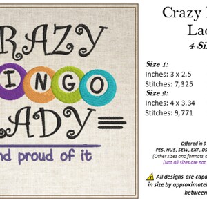 Crazy Bingo Lady Machine Embroidery Design. Proud Bingo Lady - Etsy