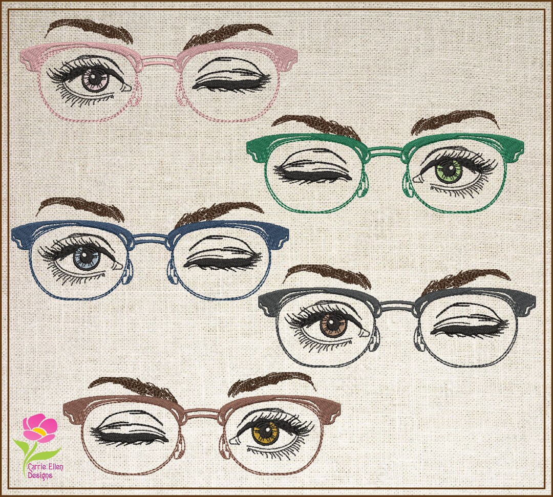Eyeglasses Machine Embroidery Design, Beautiful Eyes Winking Embroidery ...