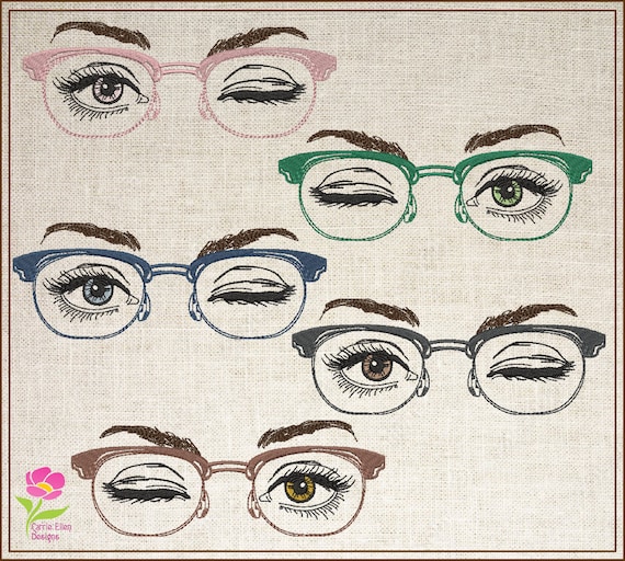 Eyeglasses Machine Embroidery Design Beautiful Eyes Winking | Etsy