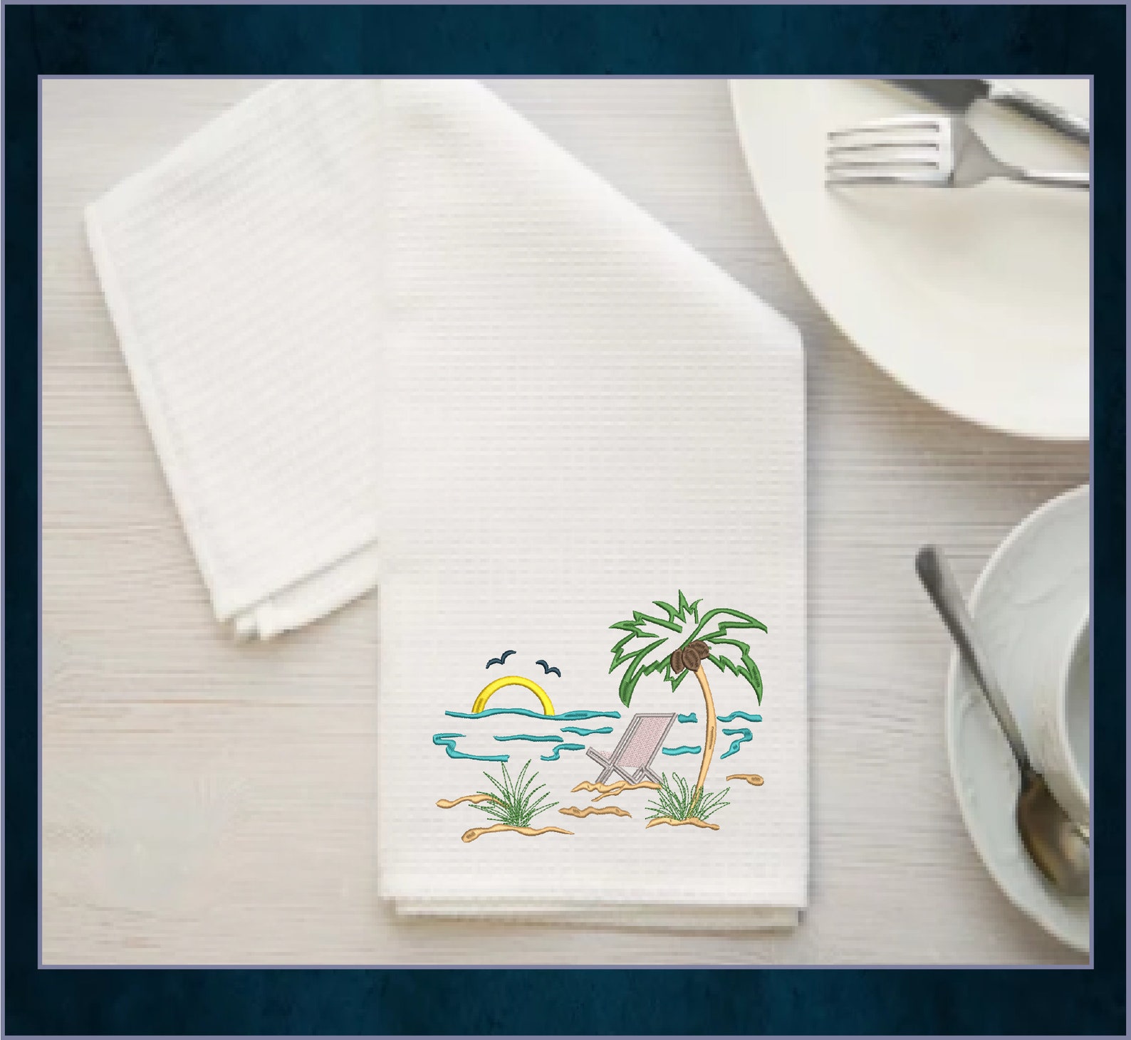 Beach Scene Machine Embroidery Design, Summer Embroidery Design, Beach ...