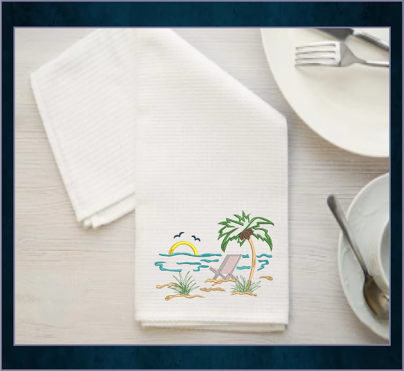Beach Scene Machine Embroidery Design, Summer Embroidery Design, Beach ...