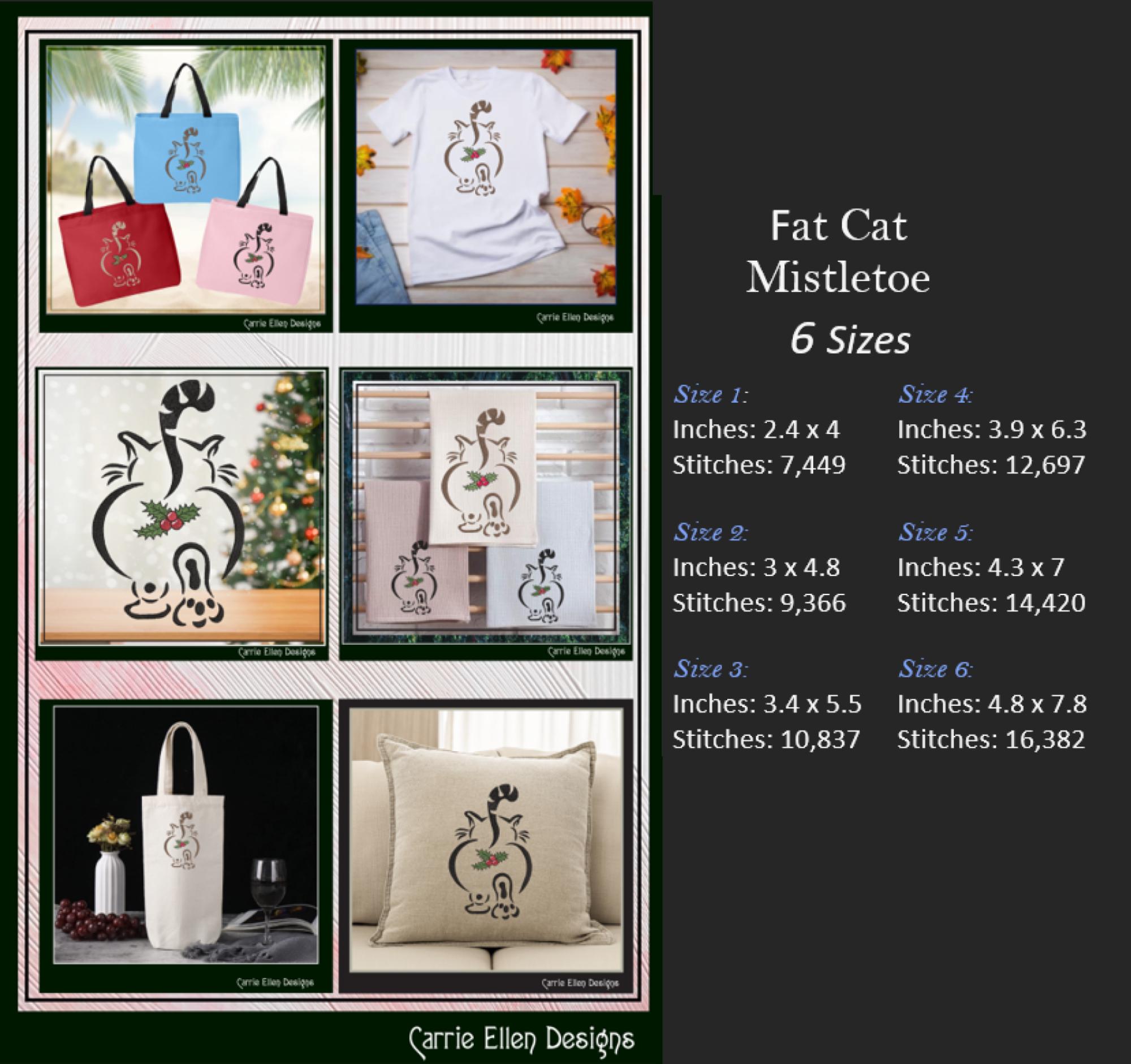 Christmas Fat Cat Embroidery Design, Mistletoe Butt Catatude Design, X ...