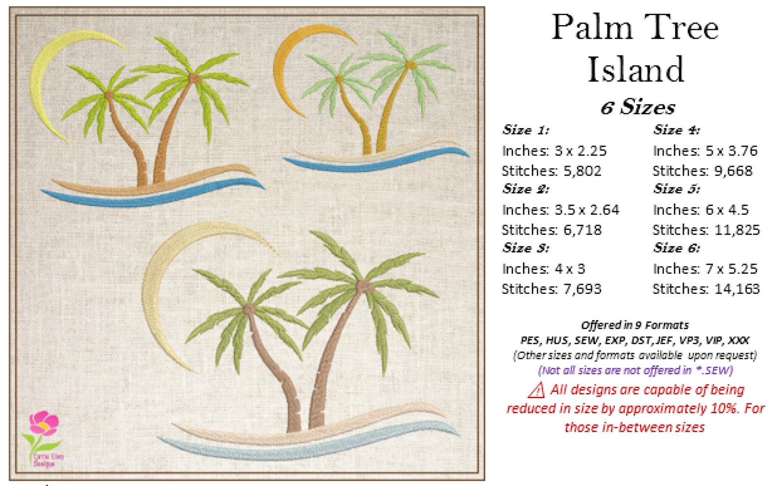 Tropical Island Machine Embroidery Design Palm Tree Island - Etsy