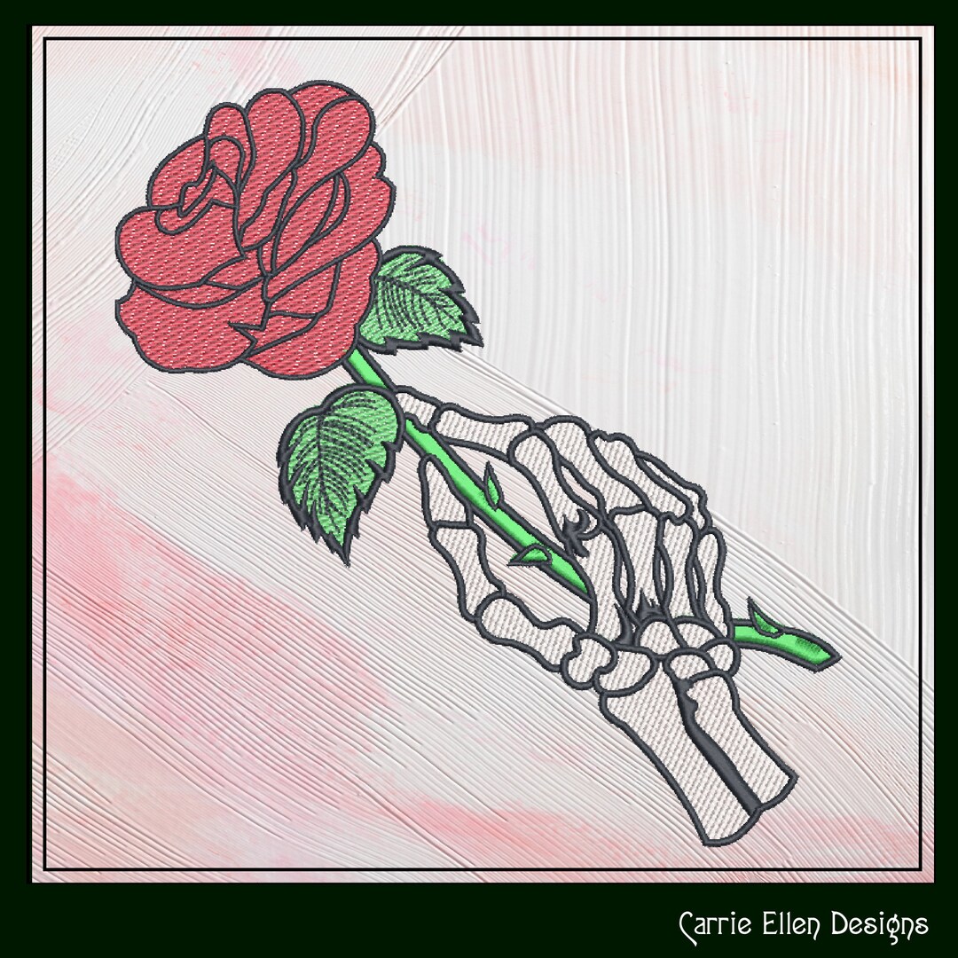 Skeleton Hand Rose Embroidery Design Skeleton Hand Holding - Etsy