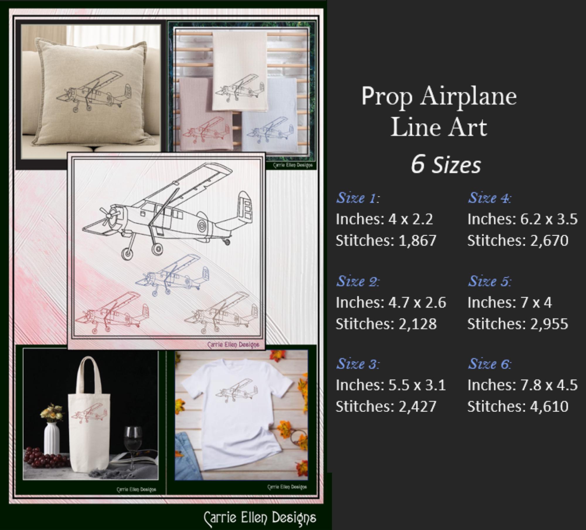 Prop Plane Machine Embroidery Design, Line Art Sketch, Airplane Pattern ...
