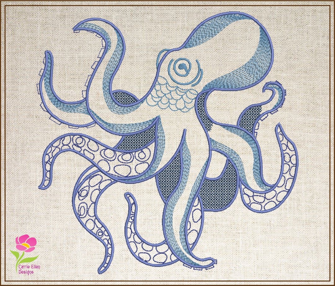 Octopus Machine Embroidery Design File, Marine Animal Embroidery ...