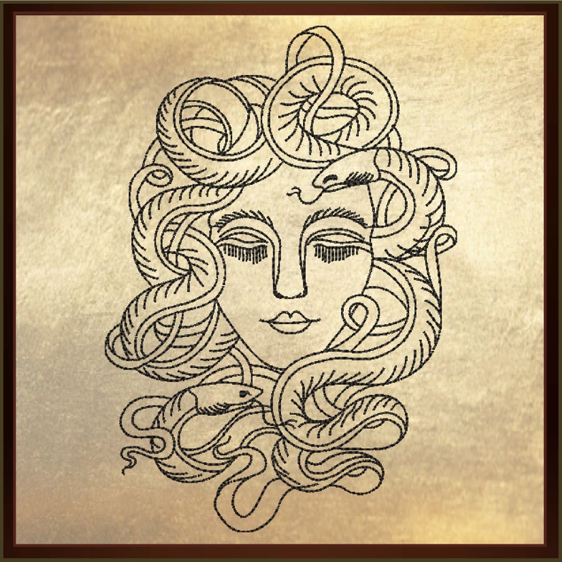 Medusa Head Machine Embroidery Design, Line Art Greek Mythology Medusa ...