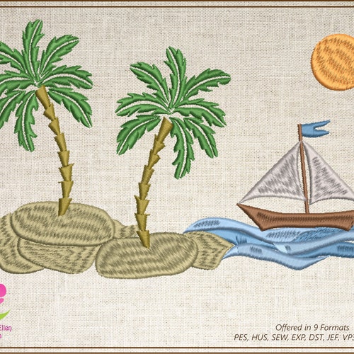 Beach Scene Machine Embroidery Design Summer Embroidery - Etsy