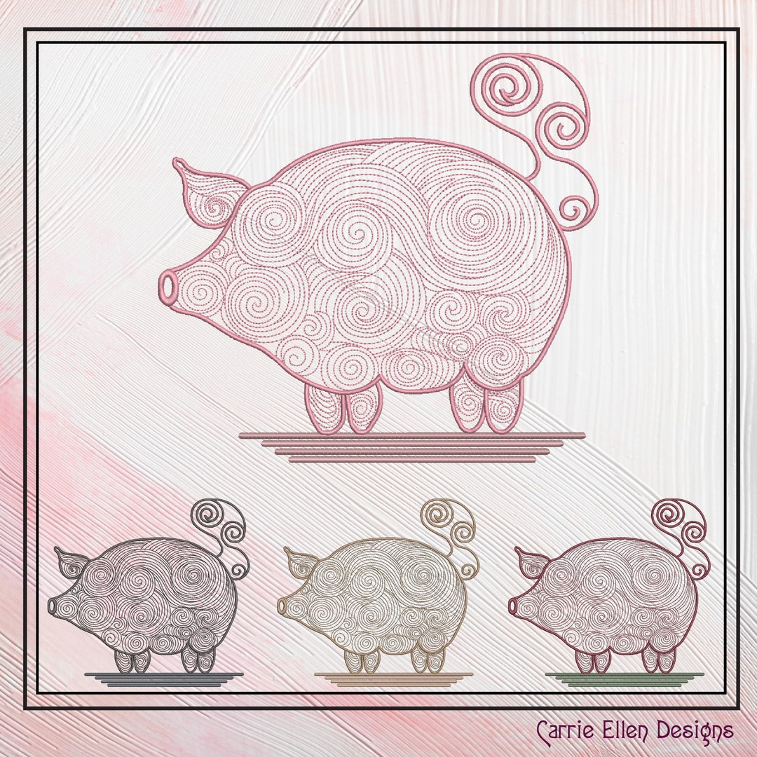 Swirling Pig Machine Embroidery Design, Artistic Pig Line Art Sketch ...