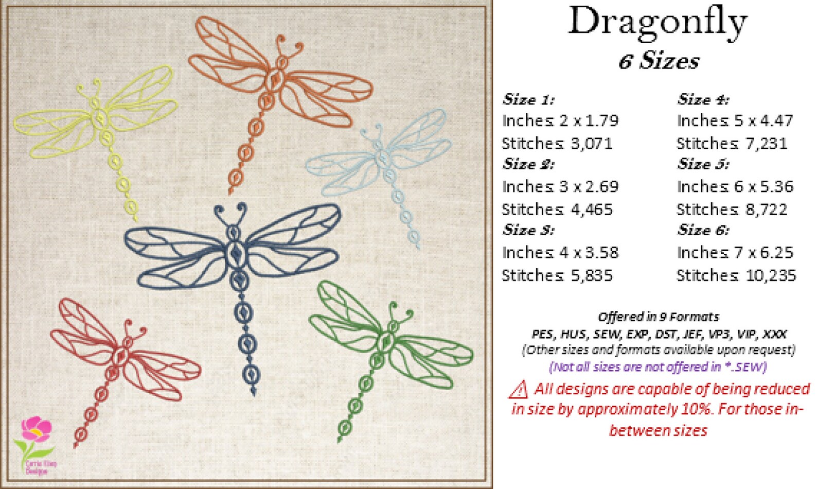Dragonfly Machine Embroidery Design, Insect Embroidery Pattern, Garden ...