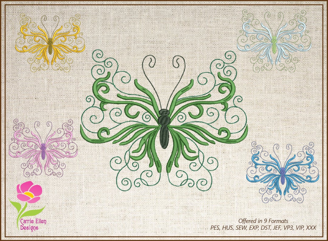 Butterfly Machine Embroidery Design, Fancy Flourish Monarch Butterflies ...