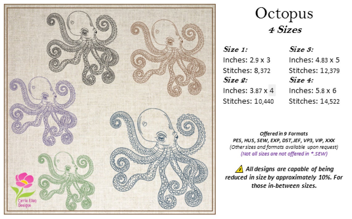 Octopus Machine Embroidery Design File Marine Animal - Etsy
