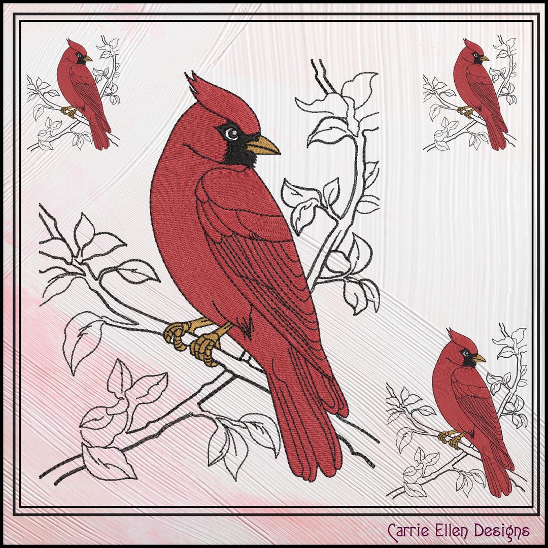 Cardinal Machine Embroidery Design, Red Bird on Branches Stitch File ...