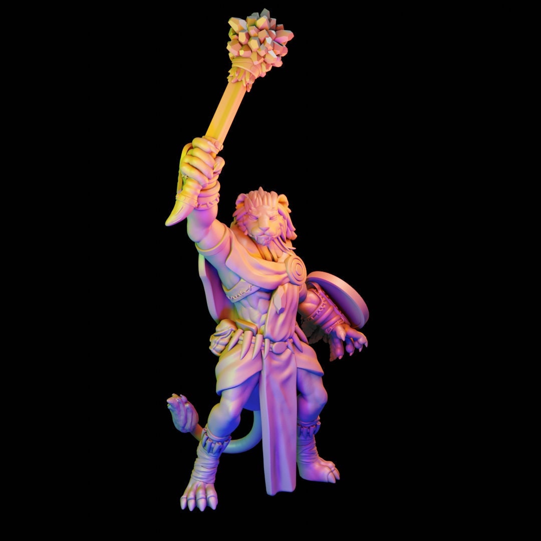 Leonin Male Warrior - Mace & Shield - Etsy