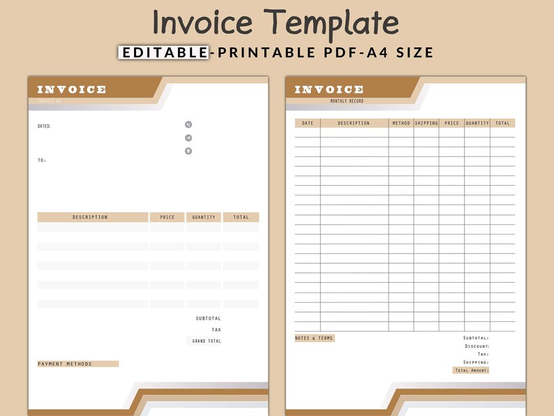 Invoice Editable Template, Printable Order Form, Editable Invoice ...