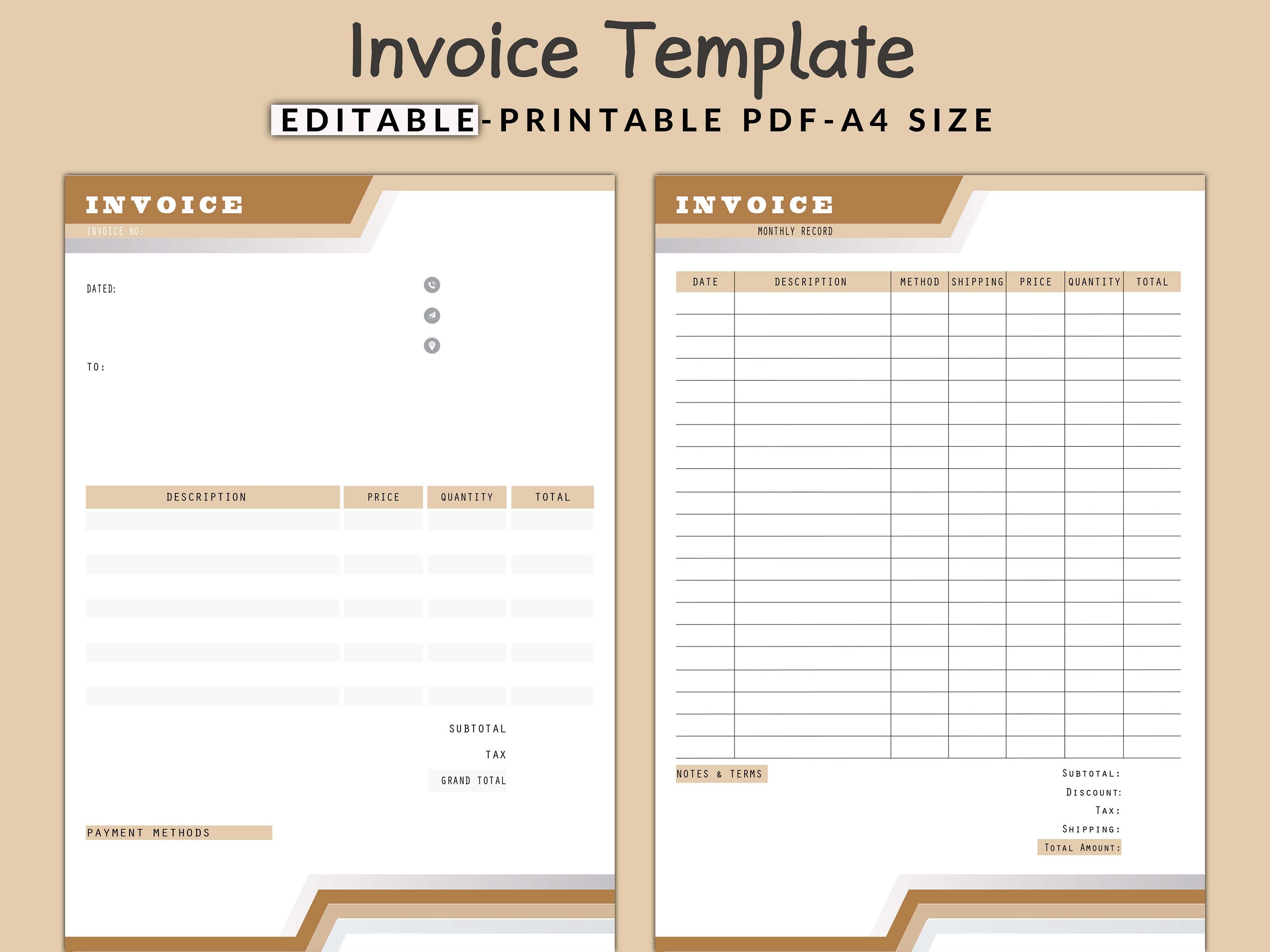 Invoice Editable Template, Printable Order Form, Editable Invoice ...